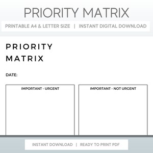 Priority Matrix Planning Worksheet Printable Prioritisation Organiser ...
