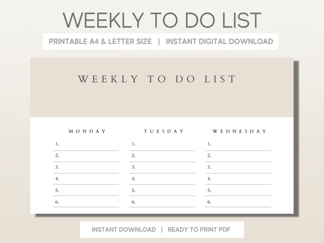 Weekly to Do List Planner Template Printable Goal Planning Organiser ...