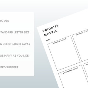Priority Matrix Planning Worksheet Printable Prioritisation Organiser ...
