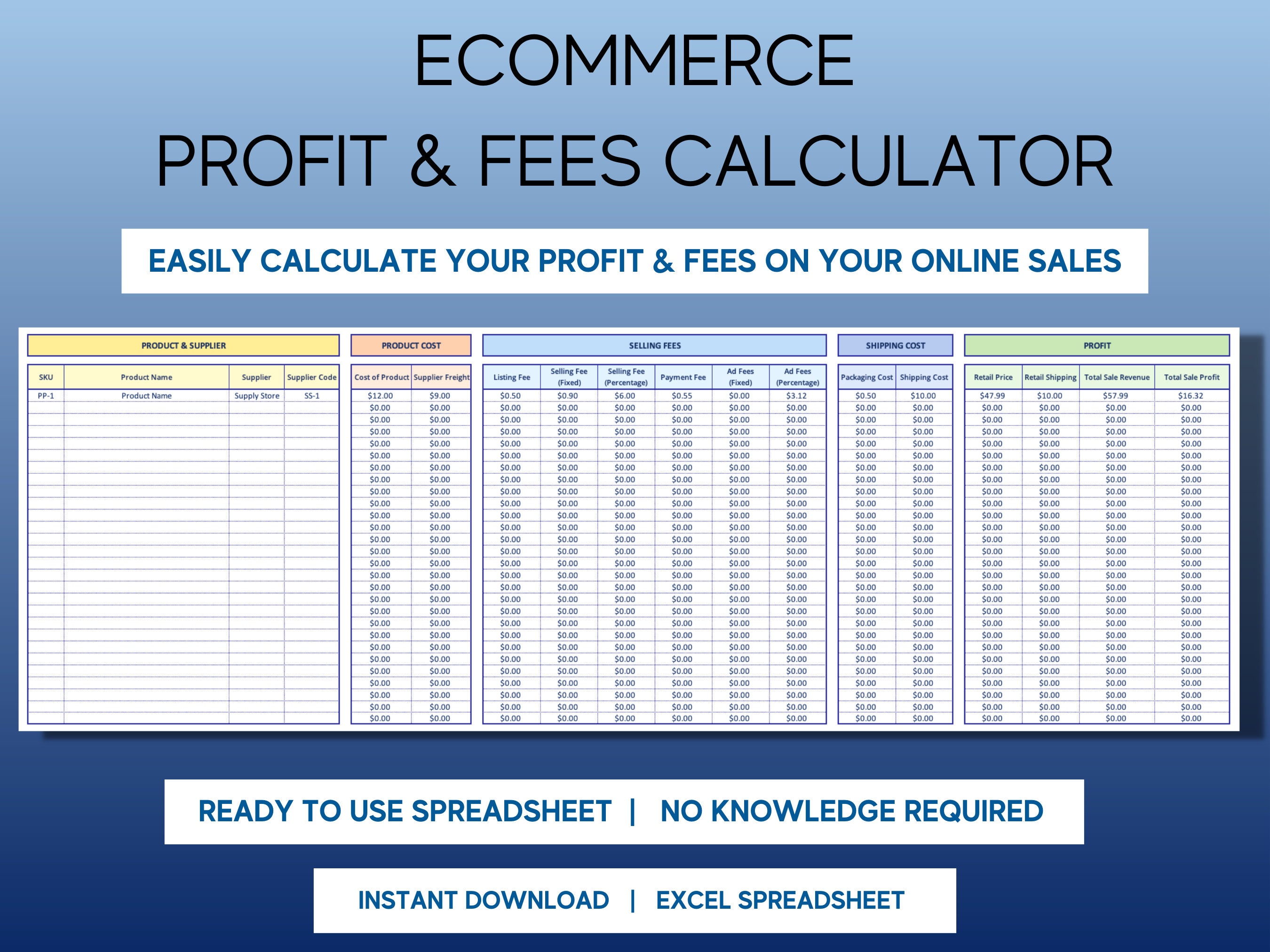 Ecommerce Product Profit & Fees Calculator Spreadsheet Easy Ready to ...