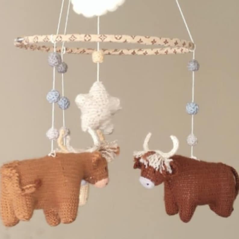Hand Knitted Highland Cow Baby Mobile Long Horn Cows Nursery Mobile ...