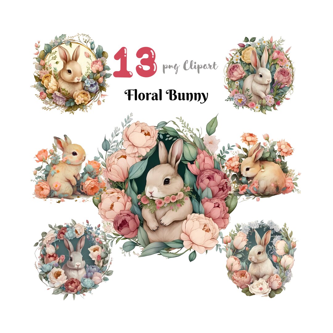 Floral Bunny PNG Clipart Rabbit Digital Illustration Junk Journal ...
