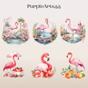Flamingo PNG Clipart Bundle Tropical Birds With Floral Fruits ...