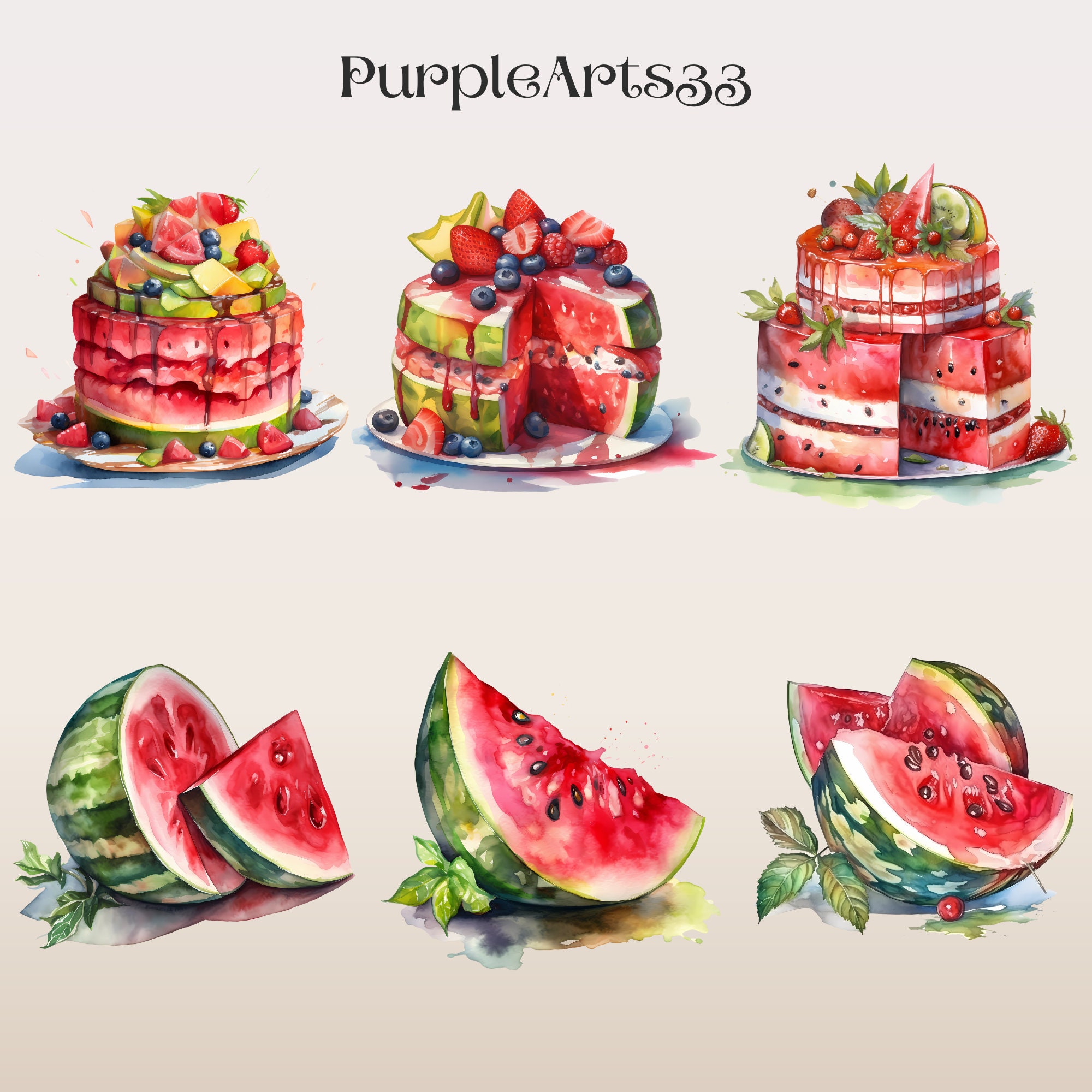 Watermelon Watercolor PNG Clipart Bundle Summer Watermelon Art - Etsy