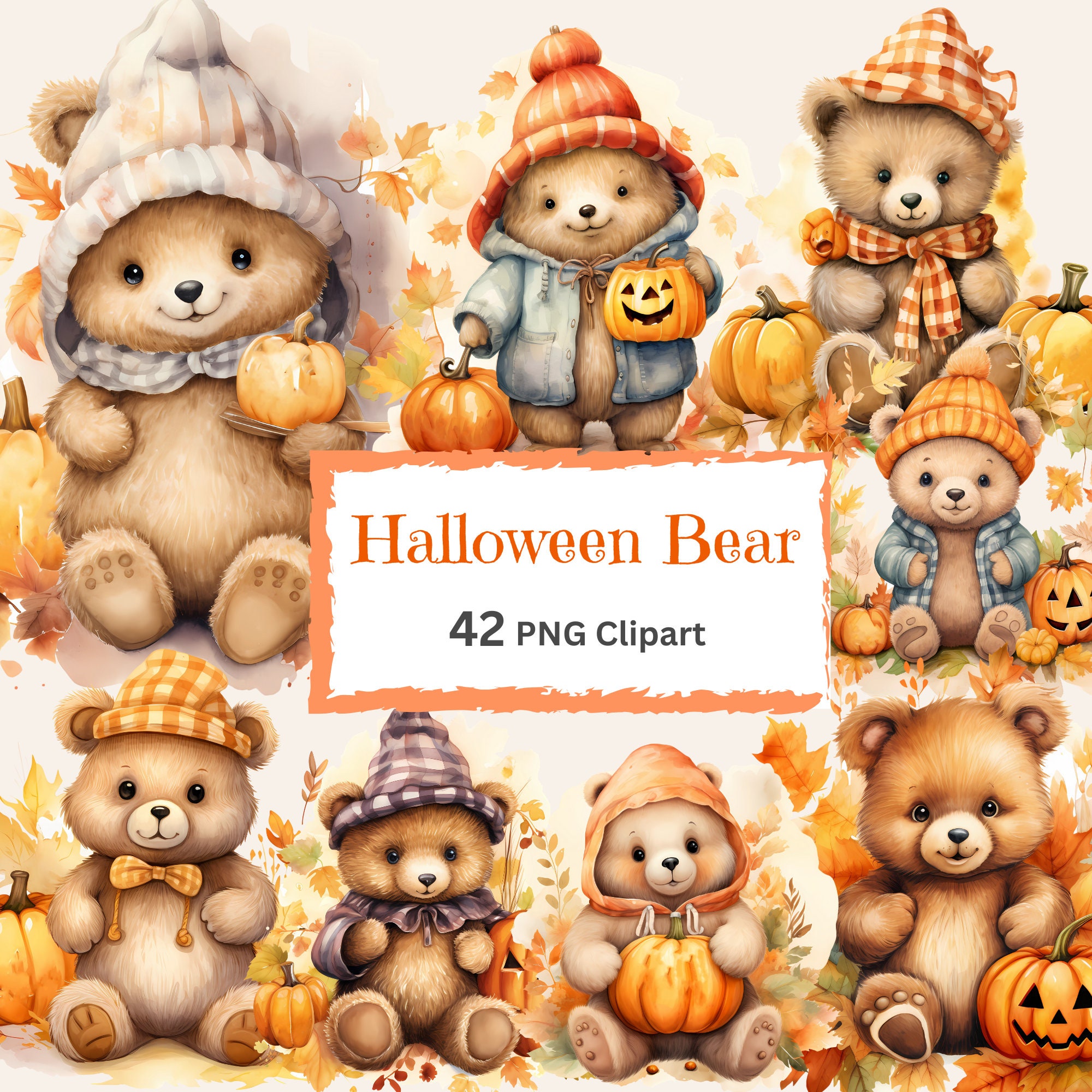 Halloween Teddy Bear Watercolor Clipart PNG Teddy Bear Clipart - Etsy