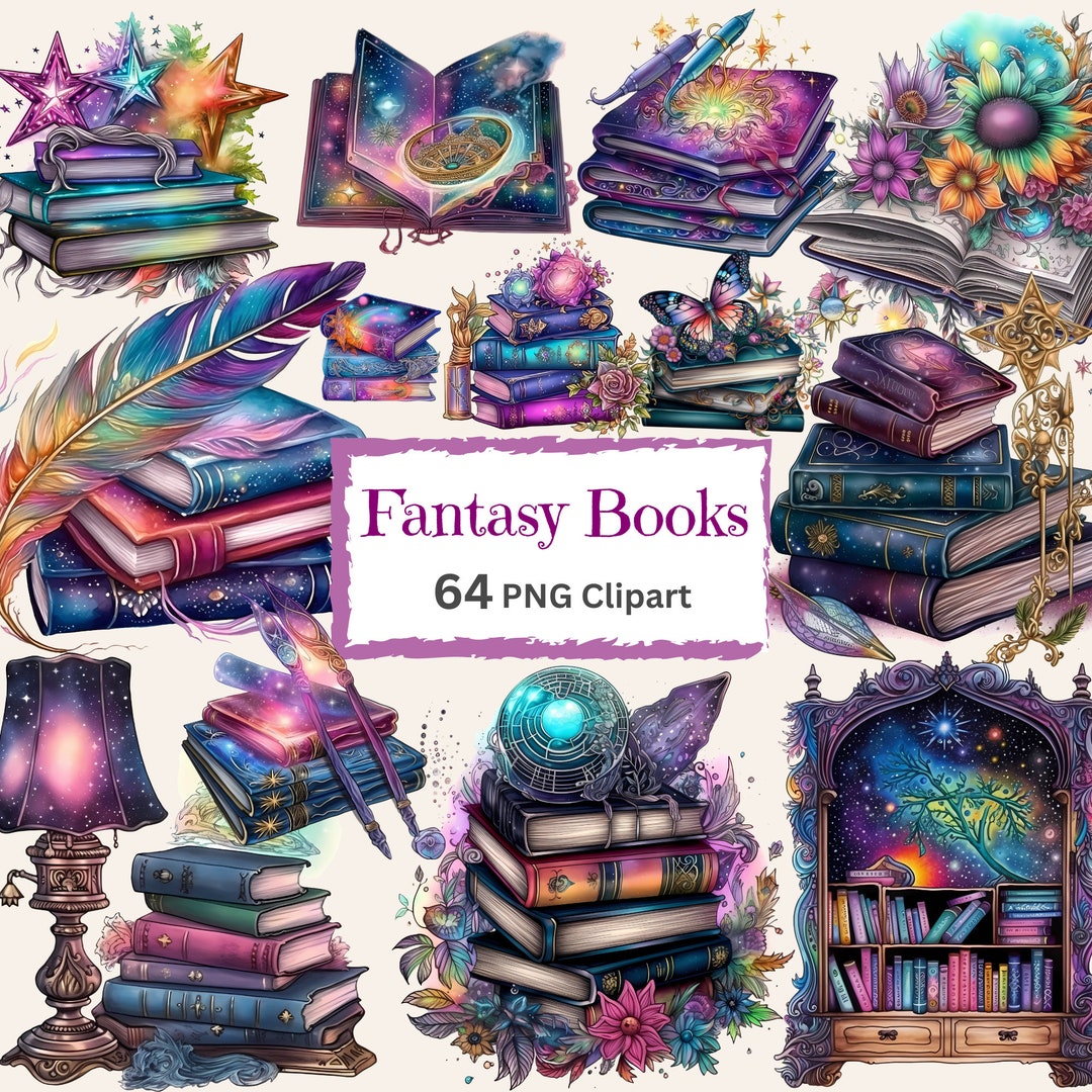 Fantasy Books Bundle PNG Watercolor Clipart Magic Galaxy Books Art Card ...