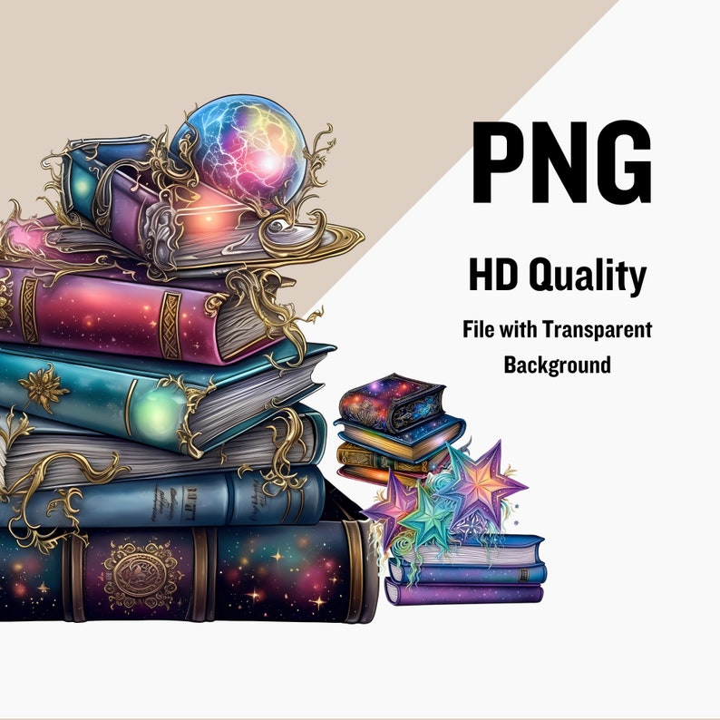 Fantasy Books Bundle PNG Watercolor Clipart Magic Galaxy Books Art Card ...