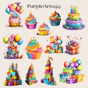 Birthday Party PNG Clipart Bundle Birthday Element Graphics Cake ...
