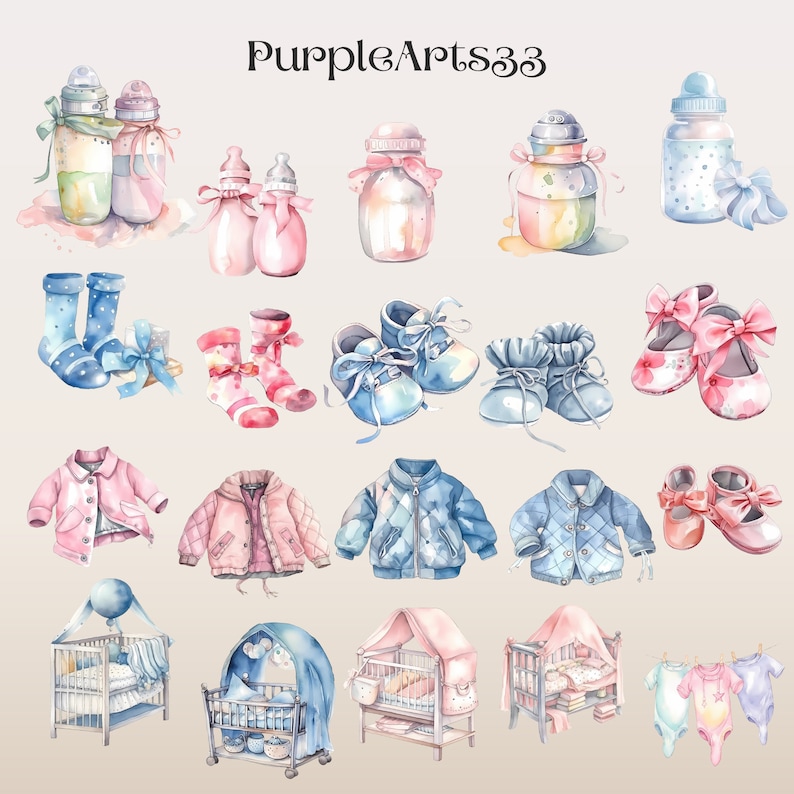Baby Shower Bundle PNG Watercolor Clipart Newborn Baby Nursery PNG ...