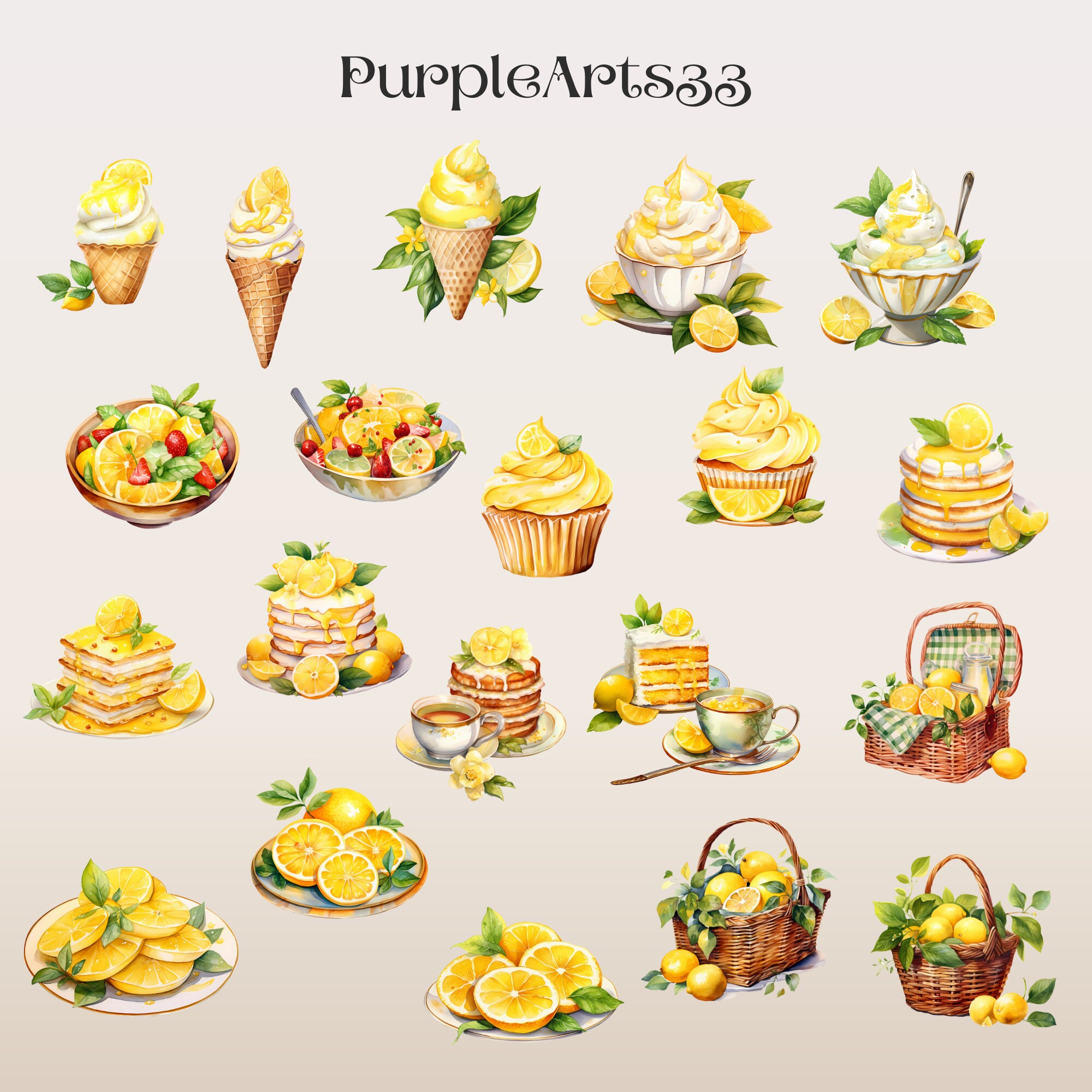 Lemon Watercolor PNG Clipart Bundle Summer Lemon Art Card Graphic ...