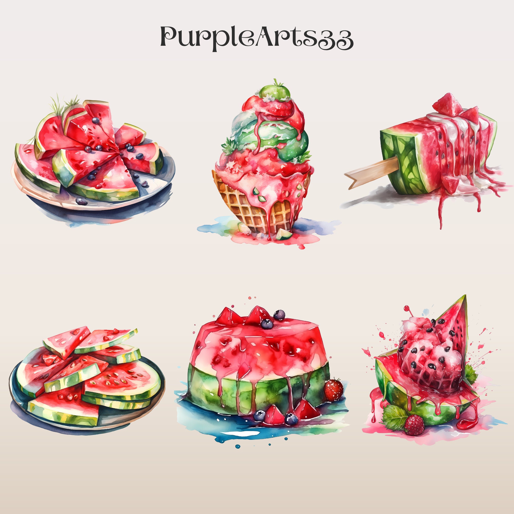 Watermelon Watercolor PNG Clipart Bundle Summer Watermelon Art - Etsy