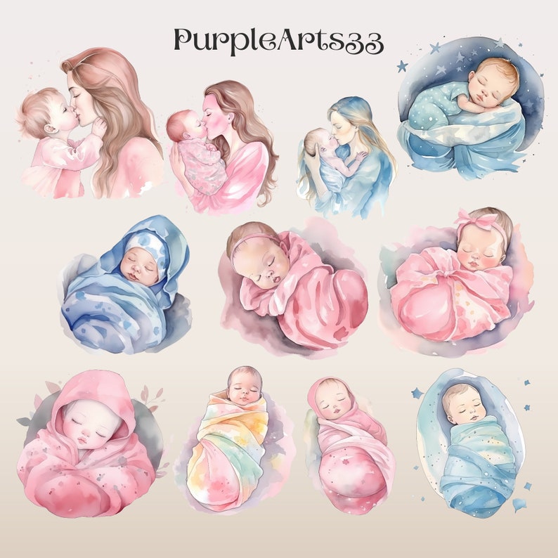 Baby Shower Bundle PNG Watercolor Clipart Newborn Baby Nursery PNG ...