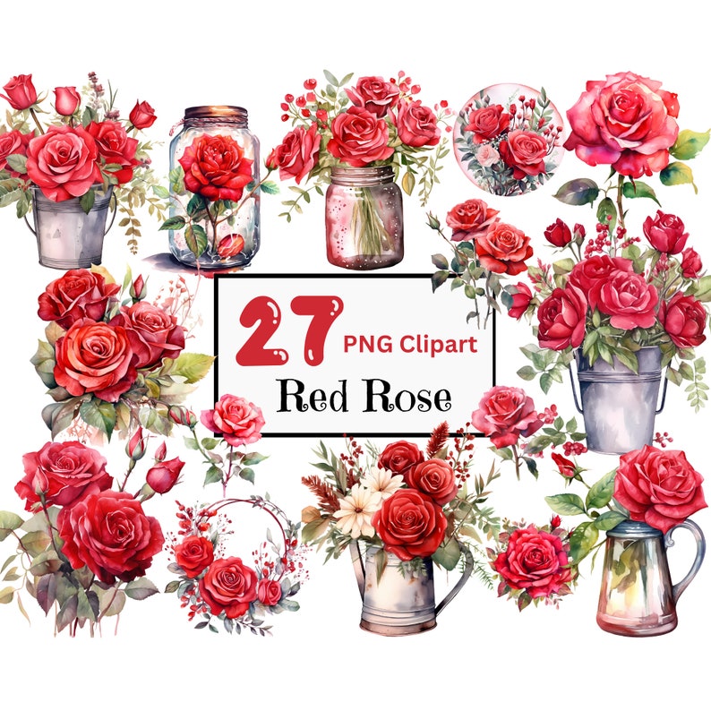 Red Rose PNG Clipart Floral Bouquets Rose Bucket Boho Flowers Junk ...
