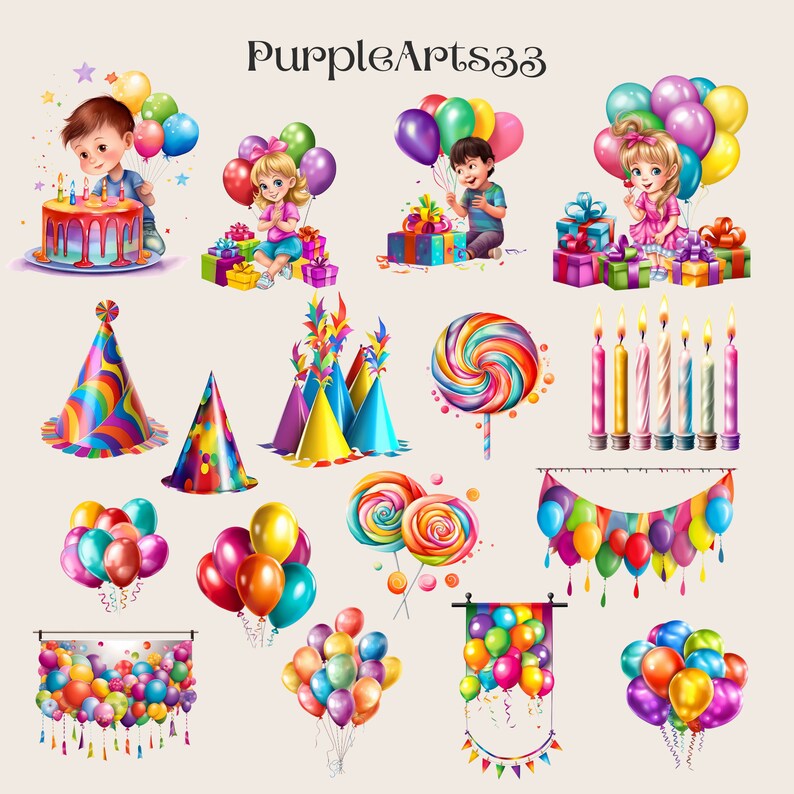 Birthday Party PNG Clipart Bundle Birthday Element Graphics - Etsy