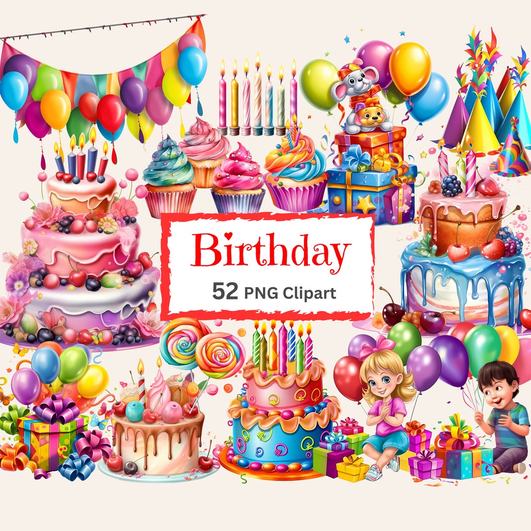 Birthday Party PNG Clipart Bundle Birthday Element Graphics Cake ...