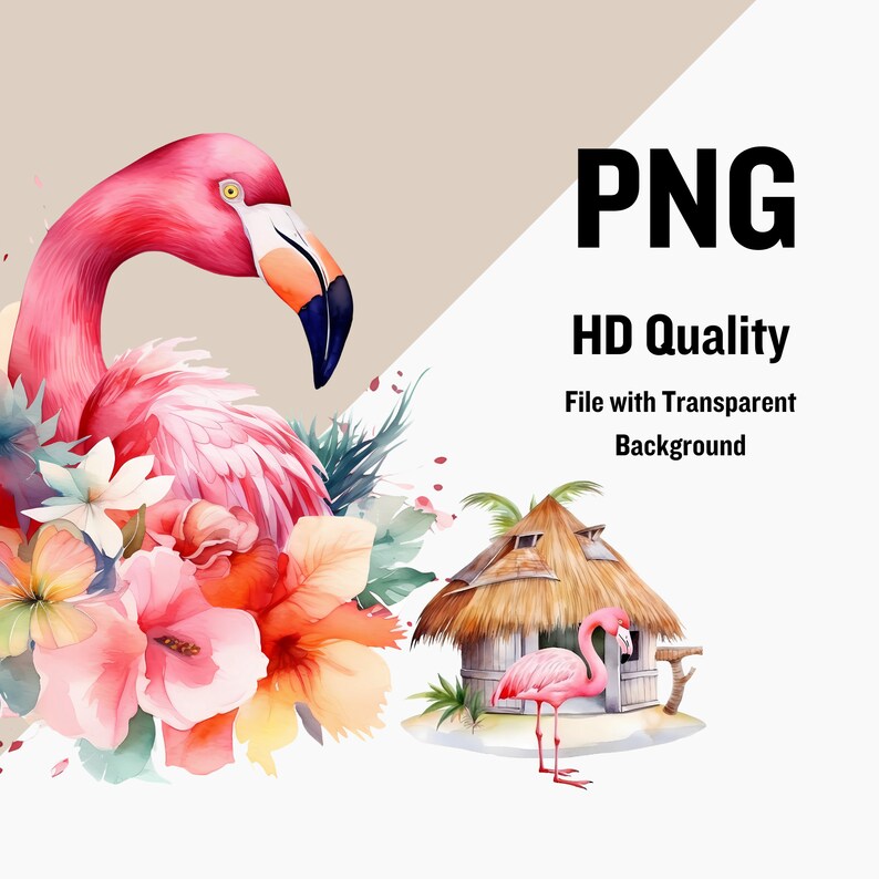 Flamingo PNG Clipart Bundle Tropical Birds With Floral Fruits ...