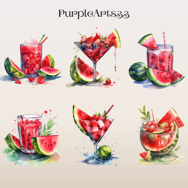 Watermelon Watercolor PNG Clipart Bundle Summer Watermelon Art - Etsy