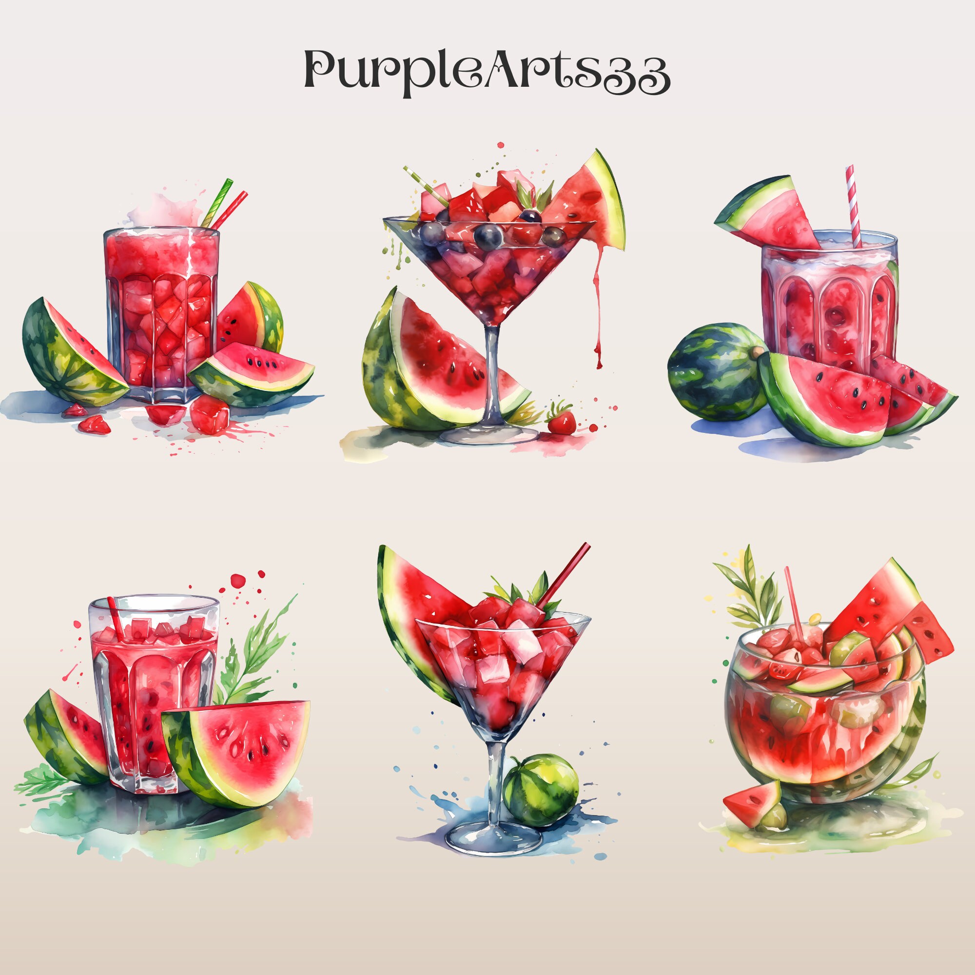 Watermelon Watercolor PNG Clipart Bundle Summer Watermelon Art - Etsy