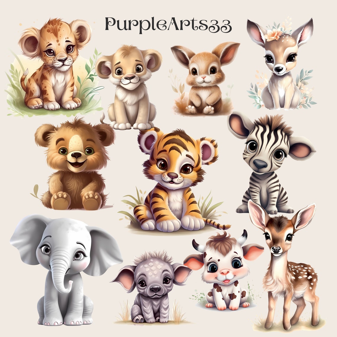 Cute Baby Animals PNG Clipart Bundle Nursery Art Kids Birthday Baby ...