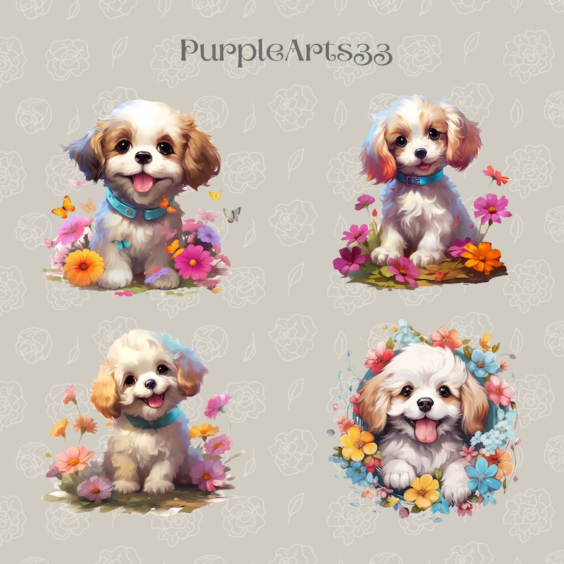 Floral Cavachon Puppy PNG Clipart Cute Dog Digital Illustration Junk ...
