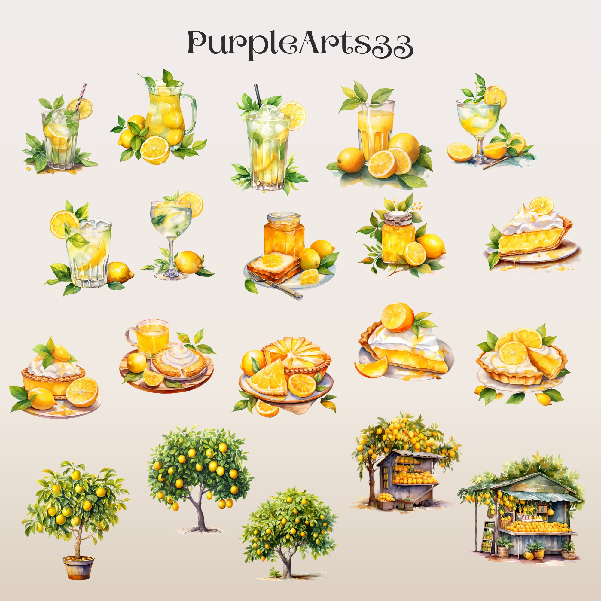 Lemon Watercolor PNG Clipart Bundle Summer Lemon Art Card Graphic ...