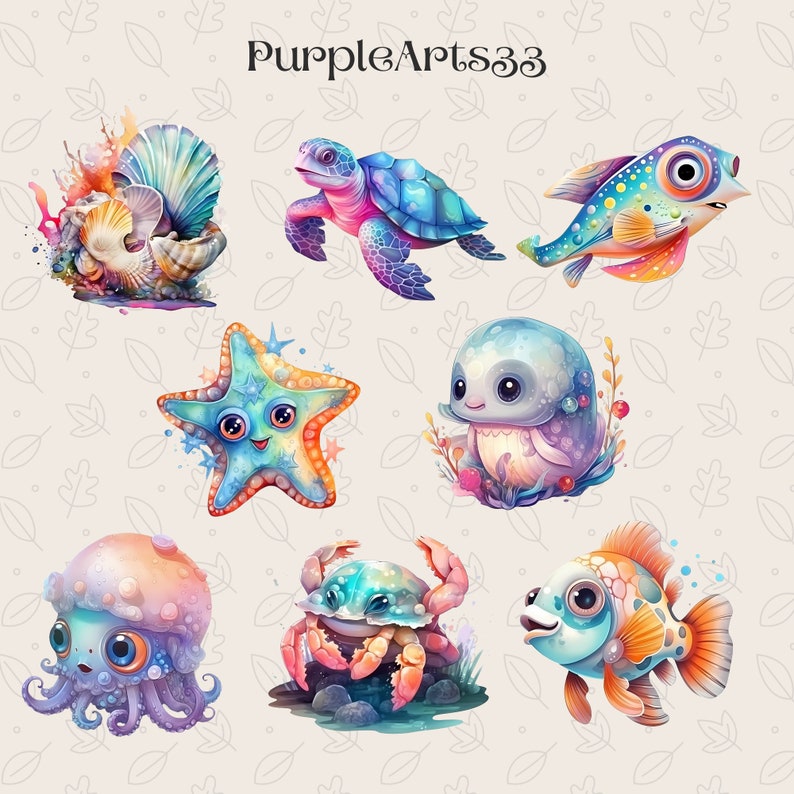 Sea Ocean Animals Clipart PNG Underwater Sealife Nursery Wall Art Ocean ...