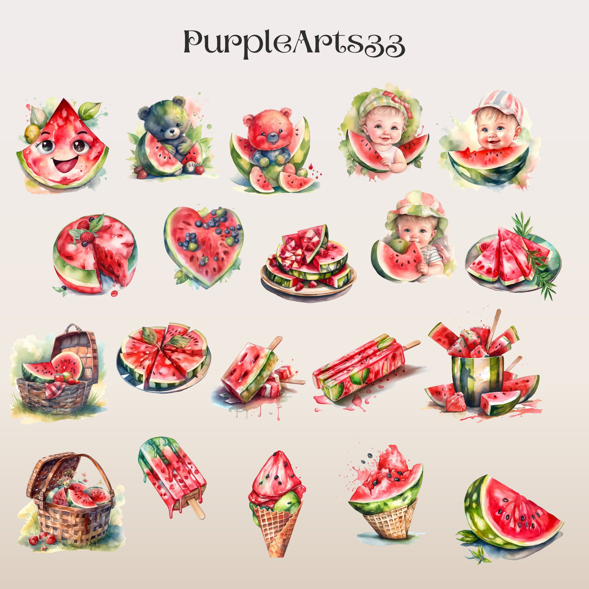 Watermelon Watercolor PNG Clipart Bundle Summer Watermelon Art - Etsy