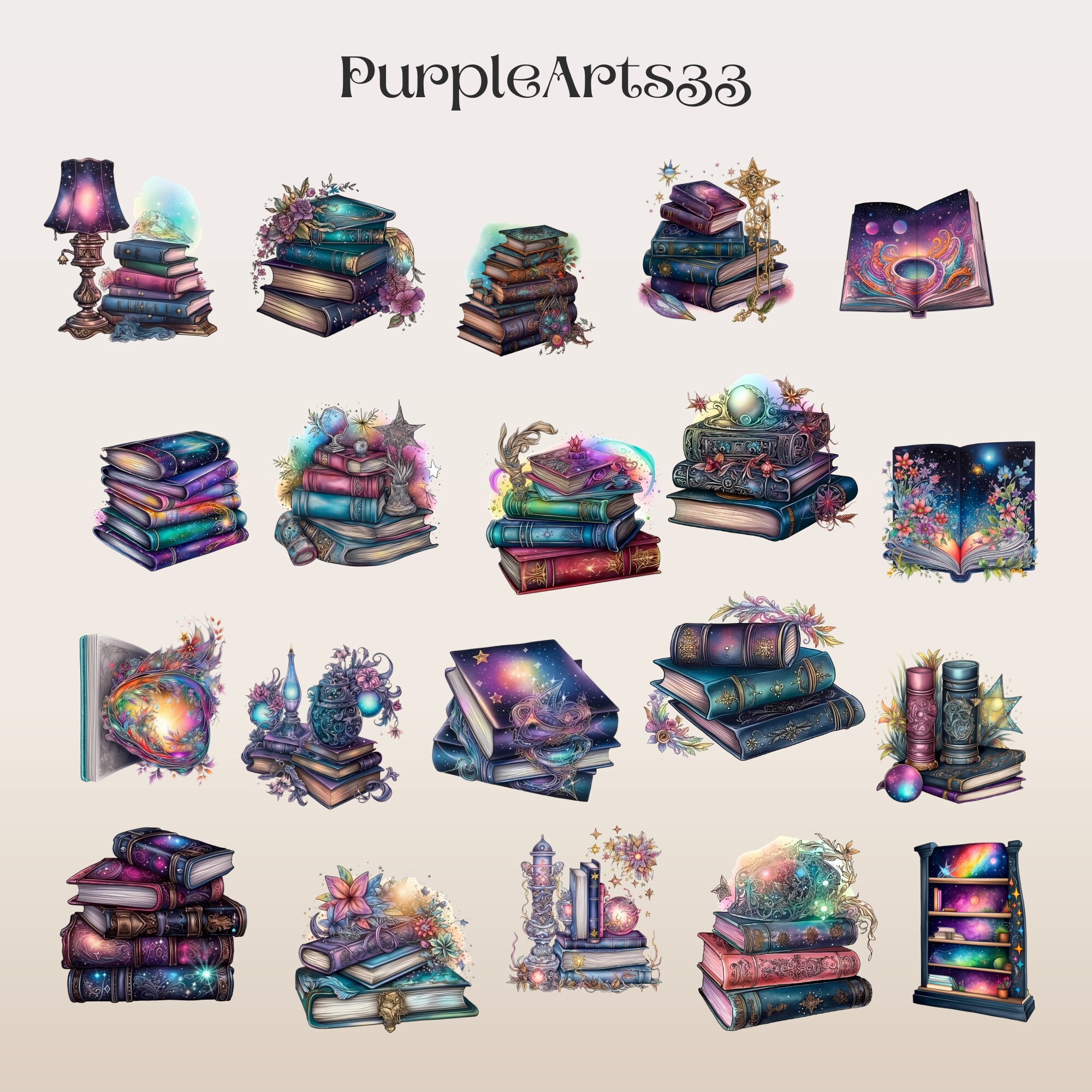 Fantasy Books Bundle PNG Watercolor Clipart Magic Galaxy Books Art Card ...