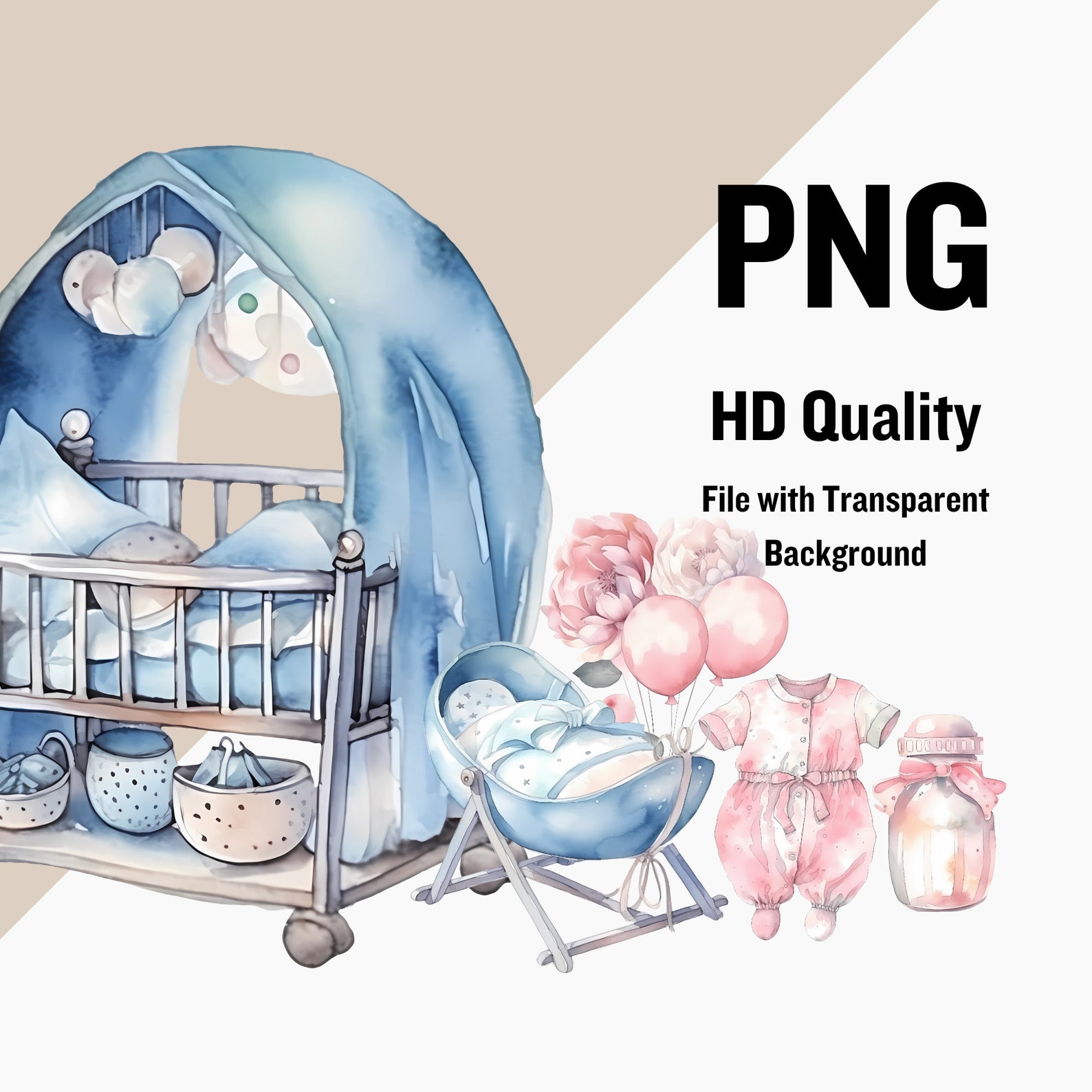 Baby Shower Bundle PNG Watercolor Clipart Newborn Baby Nursery PNG ...
