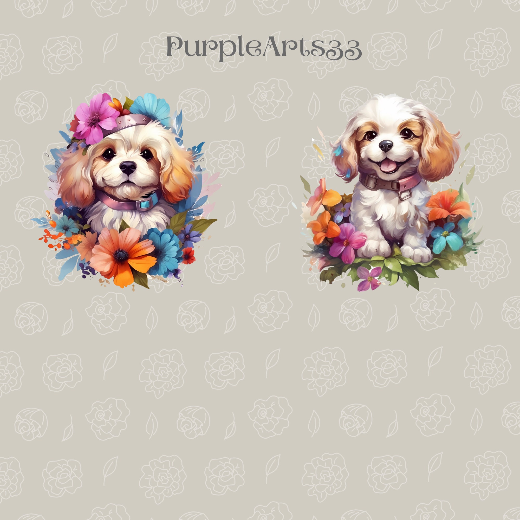 Floral Cavachon Puppy PNG Clipart Cute Dog Digital Illustration Junk ...