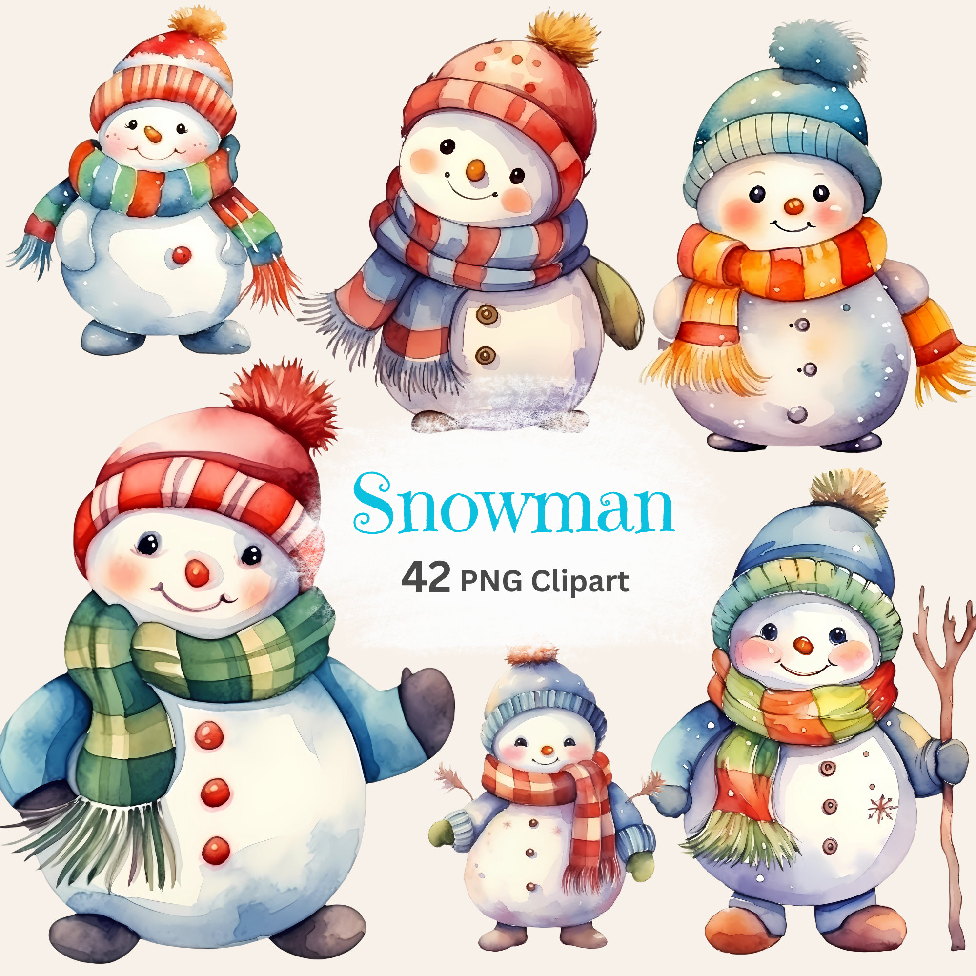 Snowman Clipart PNG Snowman Christmas Clipart Winter Gifts Art - Etsy