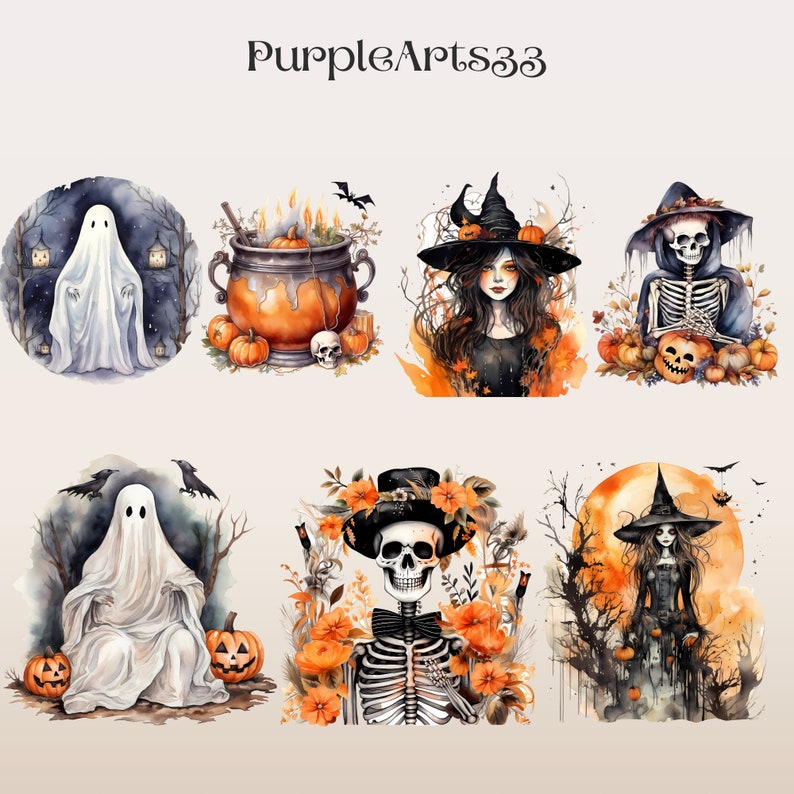 Halloween Watercolor Clipart Bundle PNG Spooky Halloween Art Card ...