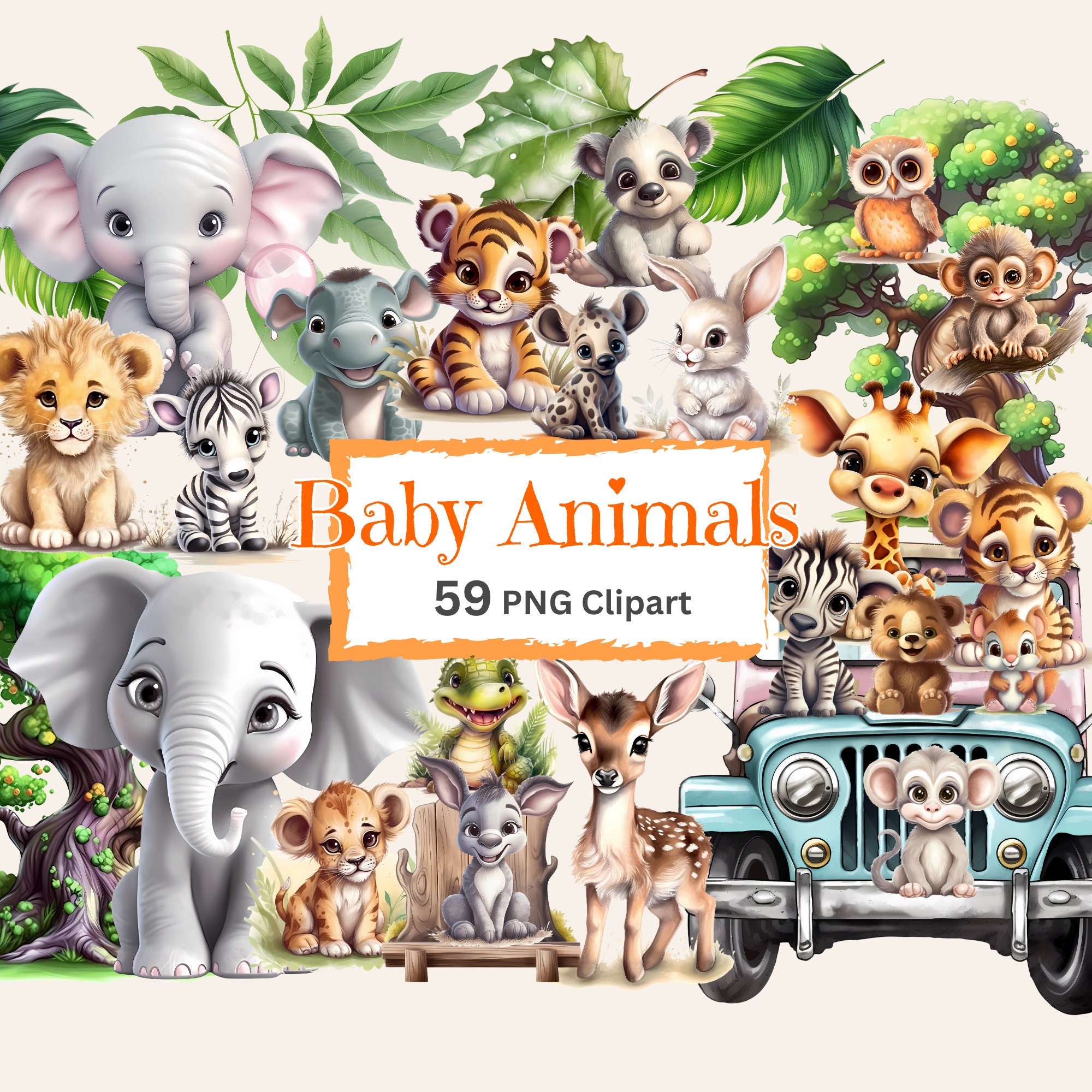 Cute Baby Animals PNG Clipart Bundle Nursery Art Kids Birthday Baby ...