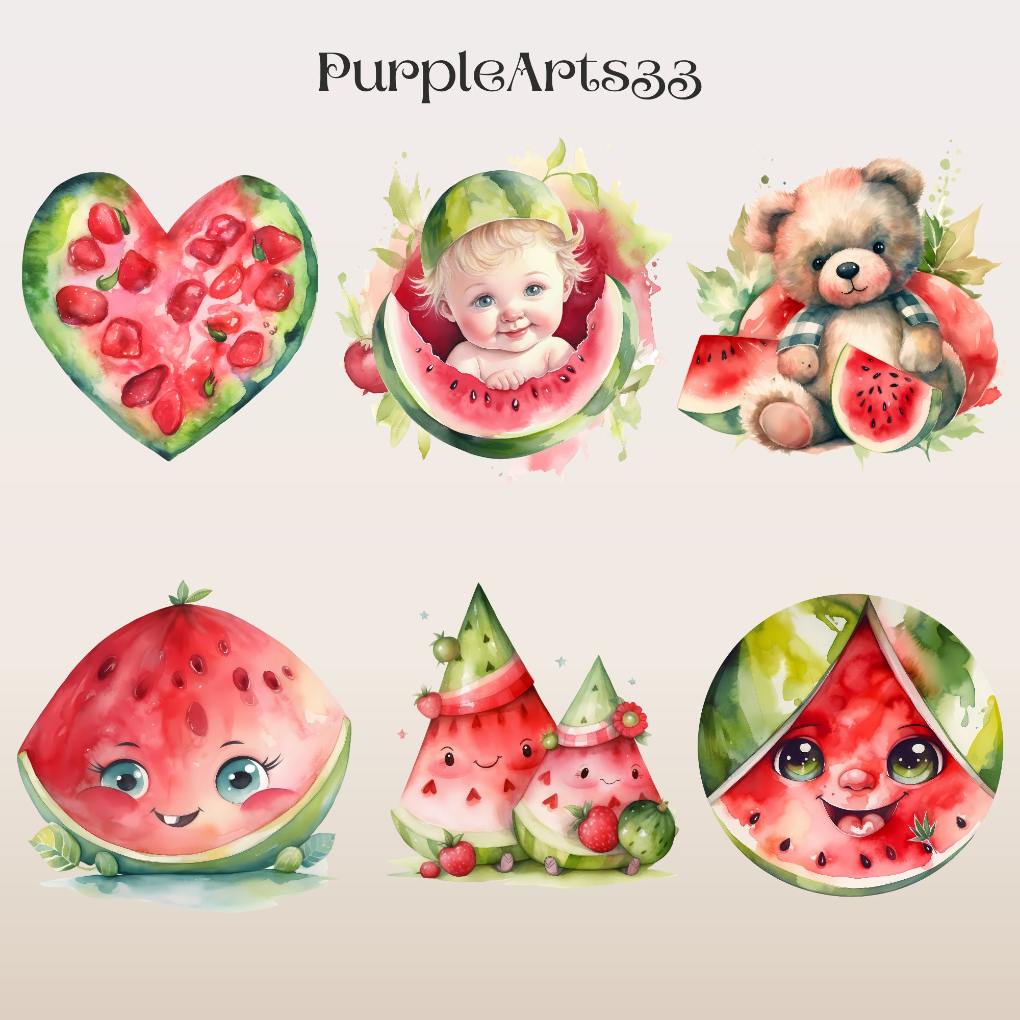 Watermelon Watercolor PNG Clipart Bundle Summer Watermelon Art - Etsy