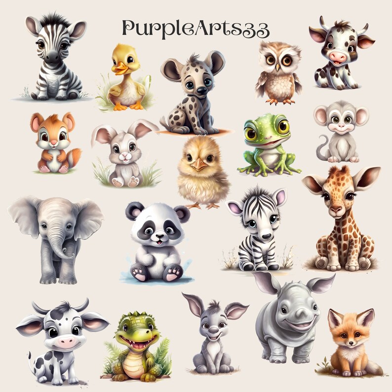 Cute Baby Animals PNG Clipart Bundle Nursery Art Kids Birthday Baby ...