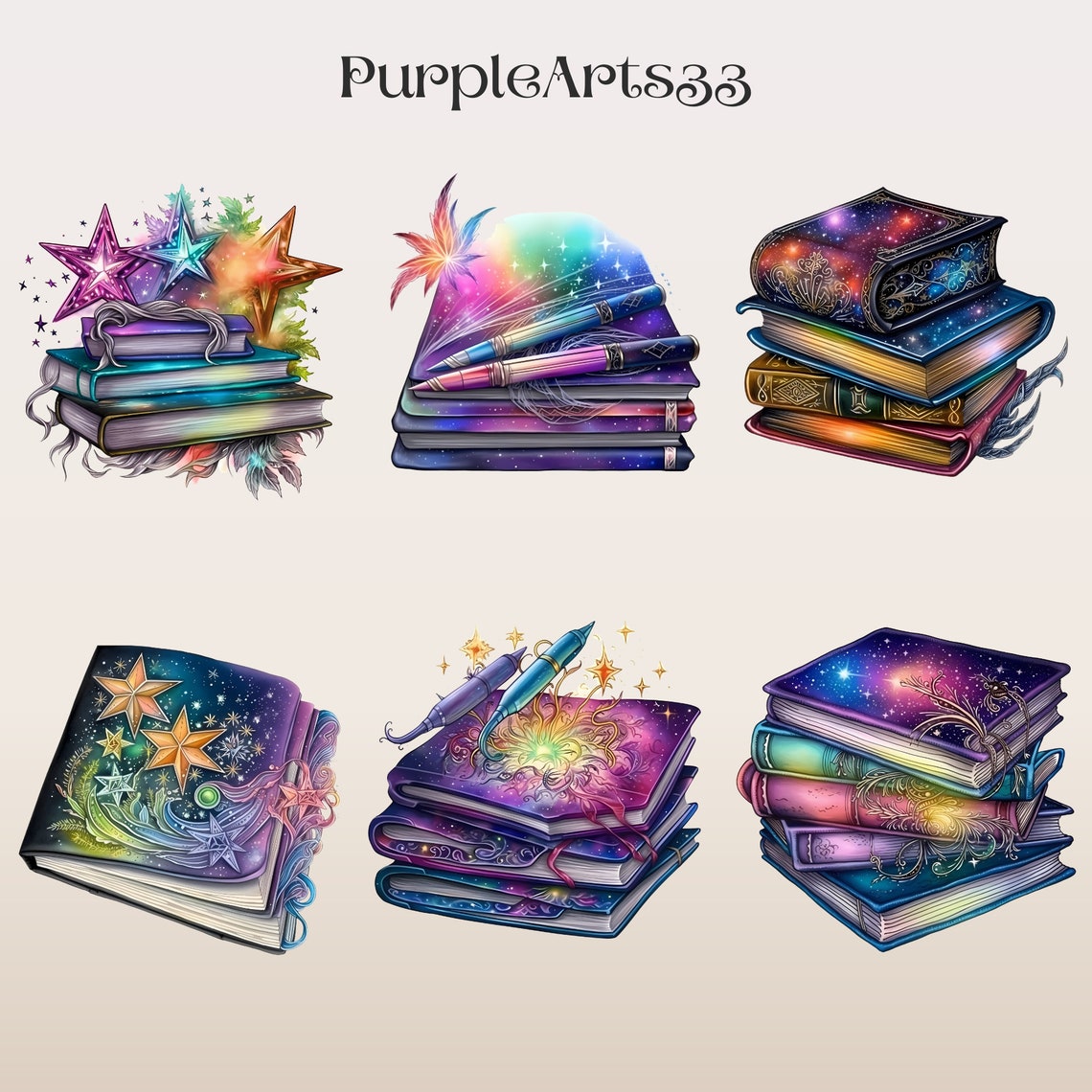 Fantasy Books Bundle PNG Watercolor Clipart Magic Galaxy Books Art Card ...