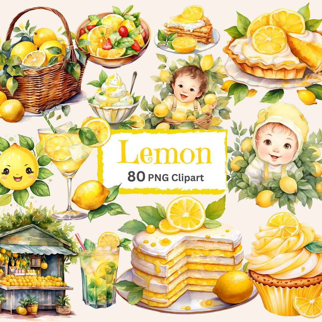 Lemon Watercolor PNG Clipart Bundle Summer Lemon Art Card Graphic ...