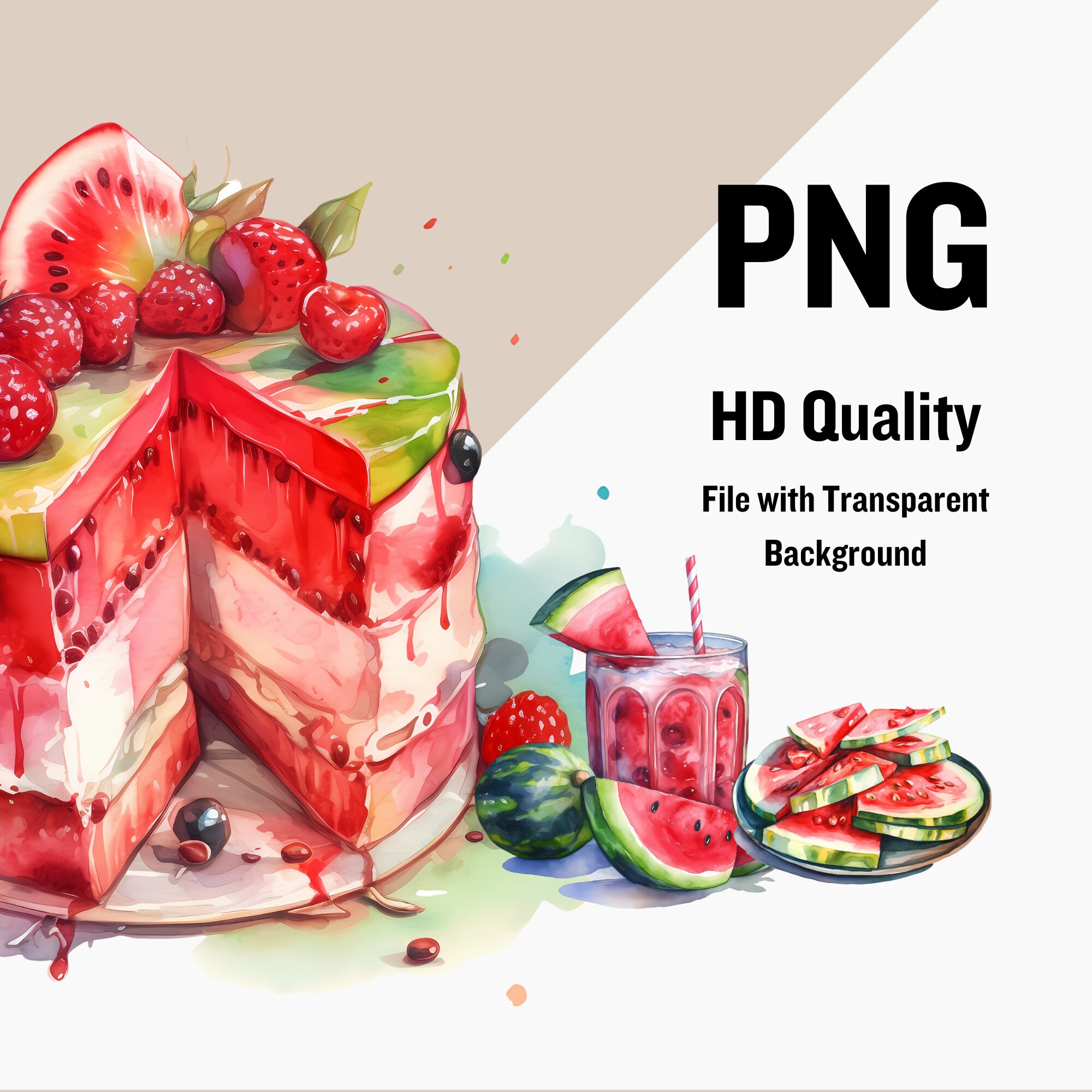 Watermelon Watercolor PNG Clipart Bundle Summer Watermelon Art - Etsy