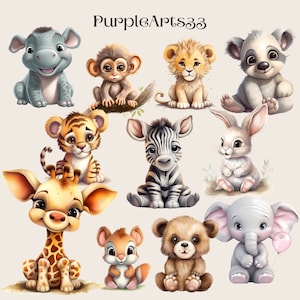 Cute Baby Animals PNG Clipart Bundle Nursery Art Kids Birthday Baby ...