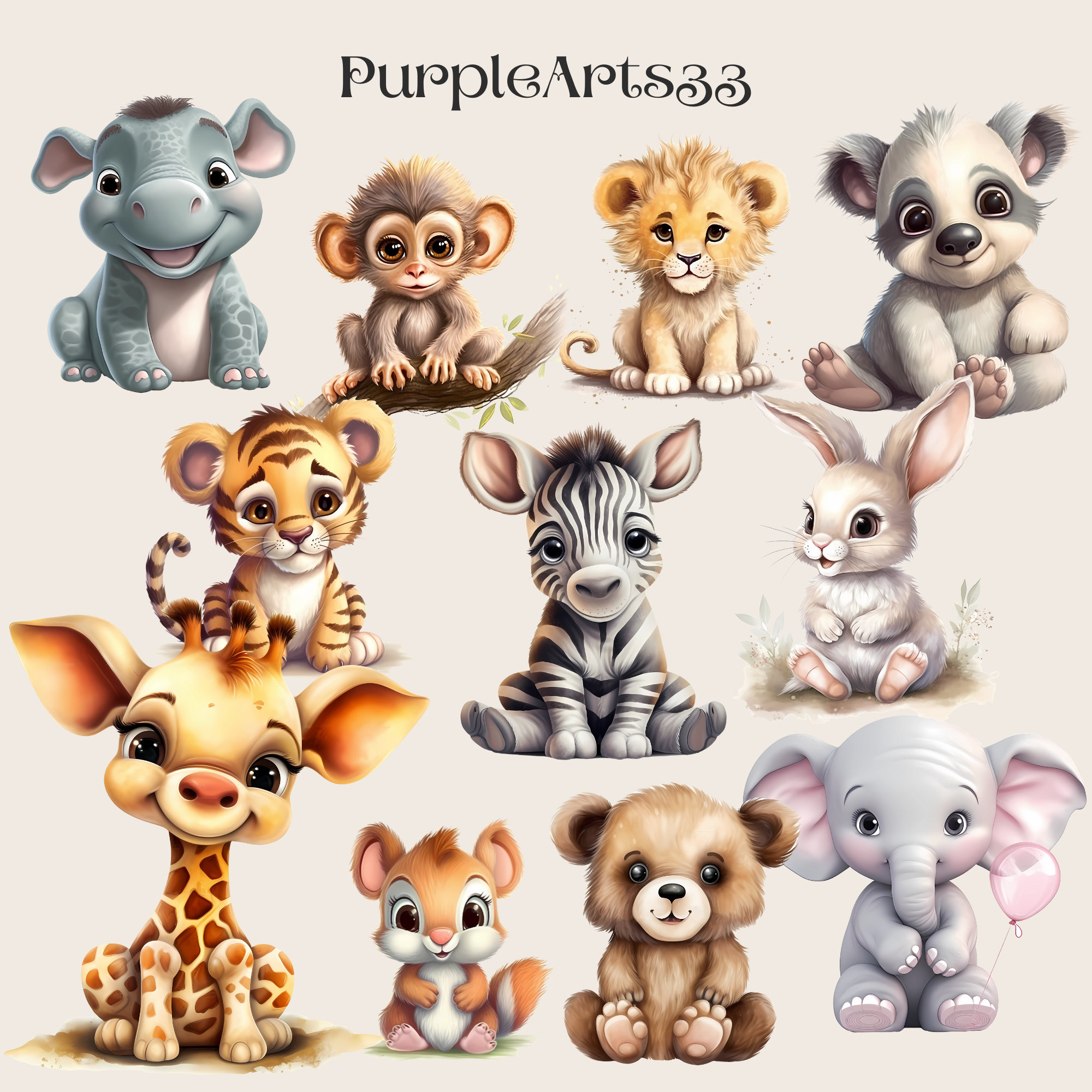 Cute Baby Animals PNG Clipart Bundle Nursery Art Kids Birthday Baby ...