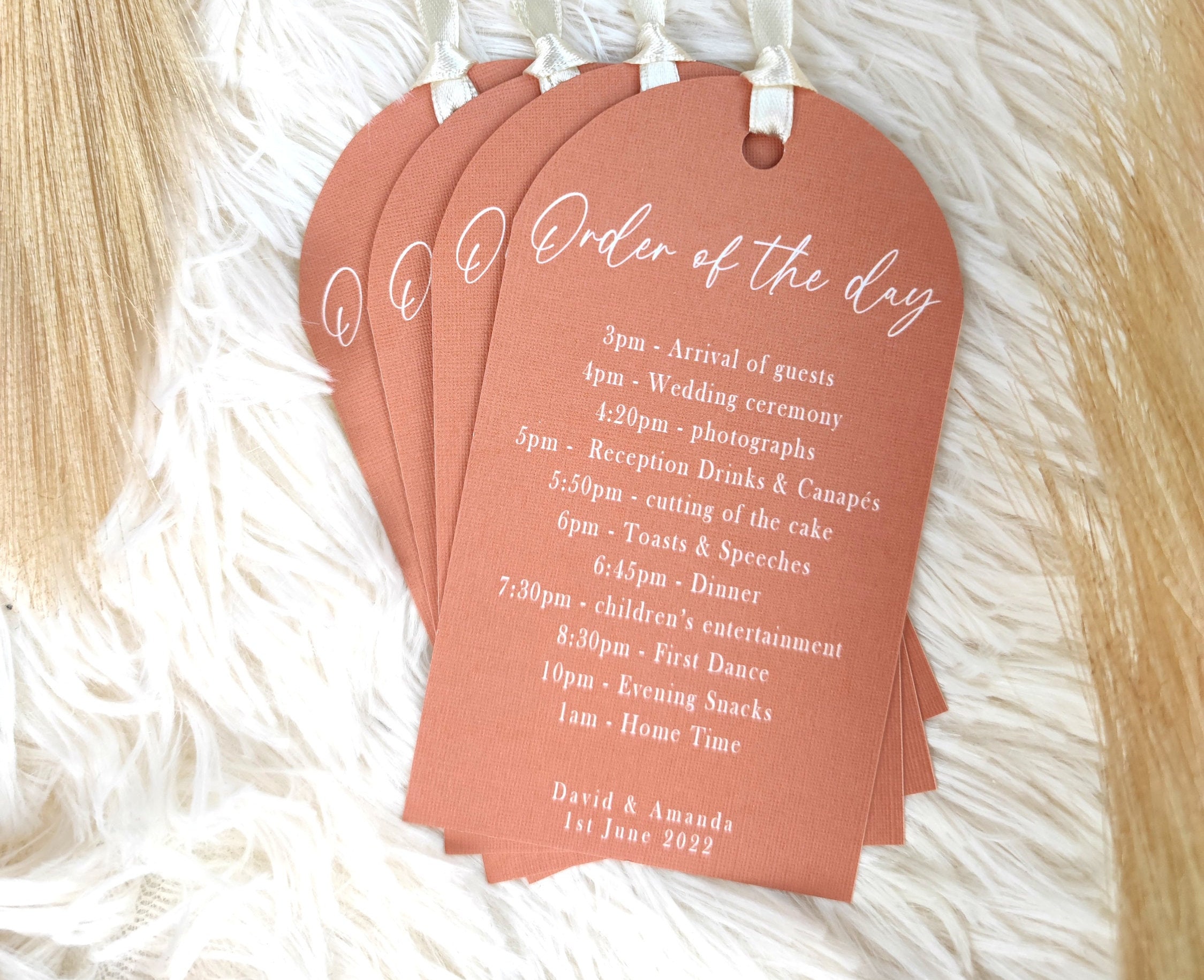 X10 Personalised Wedding Fans With Order of the Day Tags Minimalist ...