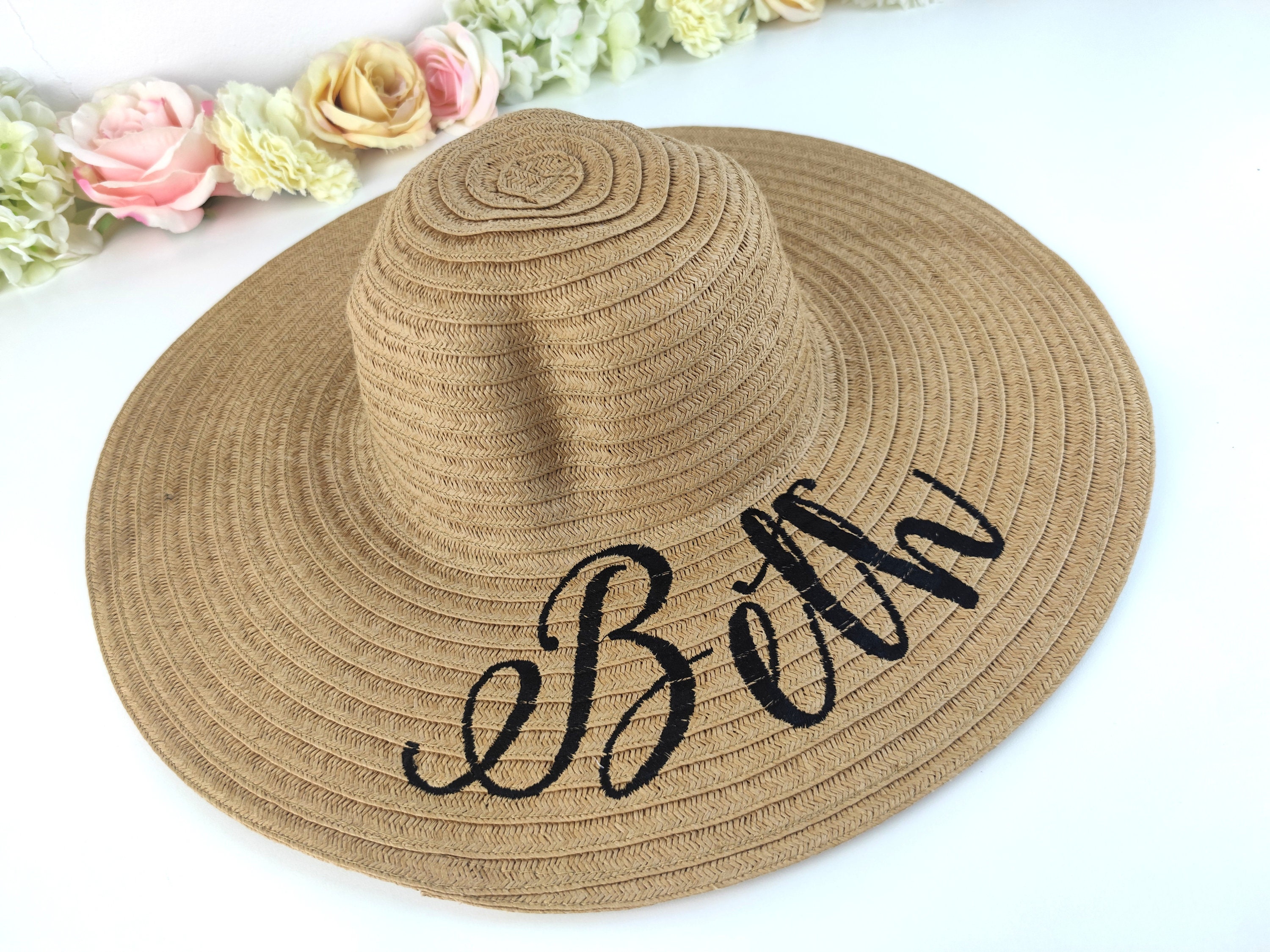 Personalised Embroidered Floppy Beach Hat, Honeymoon Hat, Bride to Be ...