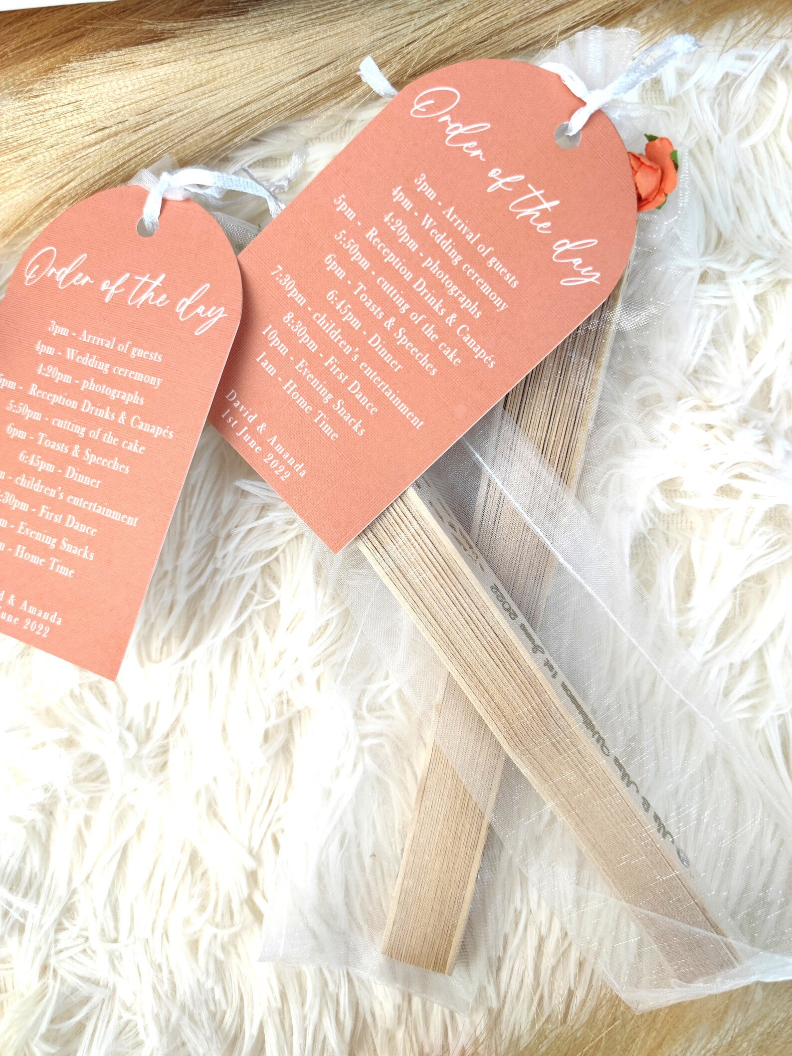 X10 Personalised Wedding Fans With Order of the Day Tags Minimalist ...