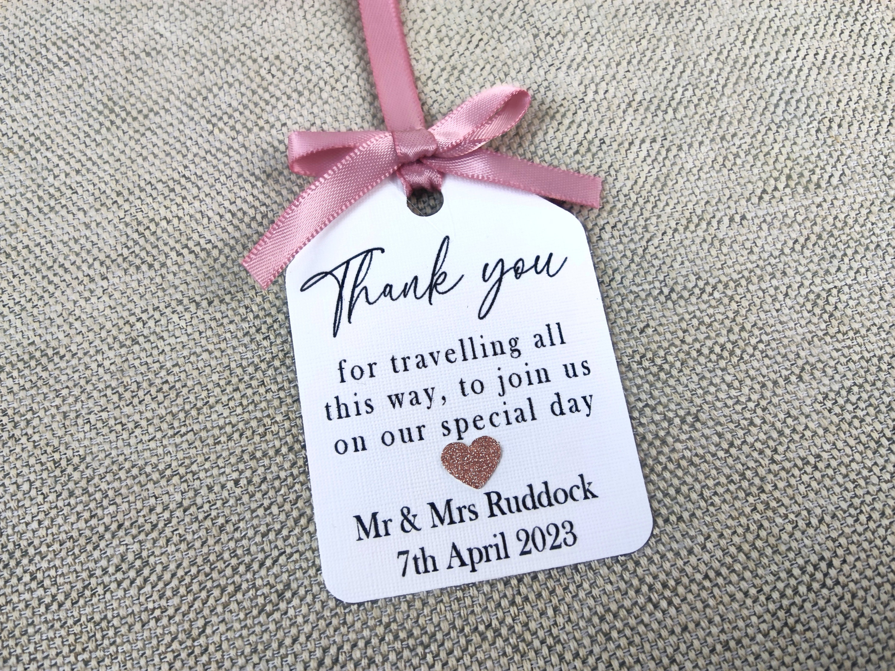 X10 Personalised Destination Wedding Favour Tags With Glitter Hearts ...
