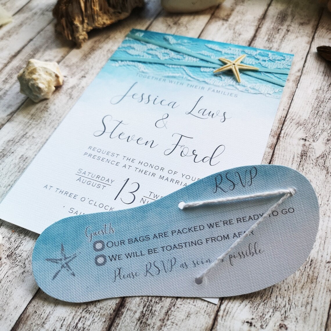 Starfish Invitation Beach Wedding With Lace and Flip Flop RSVP. Perfect for Destination Weddings ...