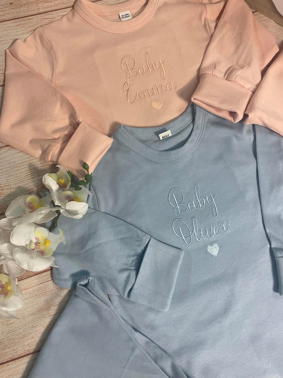 Baby Pajamas With Name, Pink or Blue Organic Cotton Set With Name ...