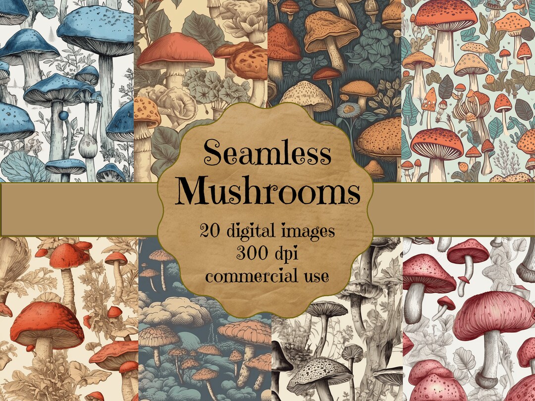 Vintage Mushroom Digital Paper Bundle, Seamless Mushroom Patterns for ...