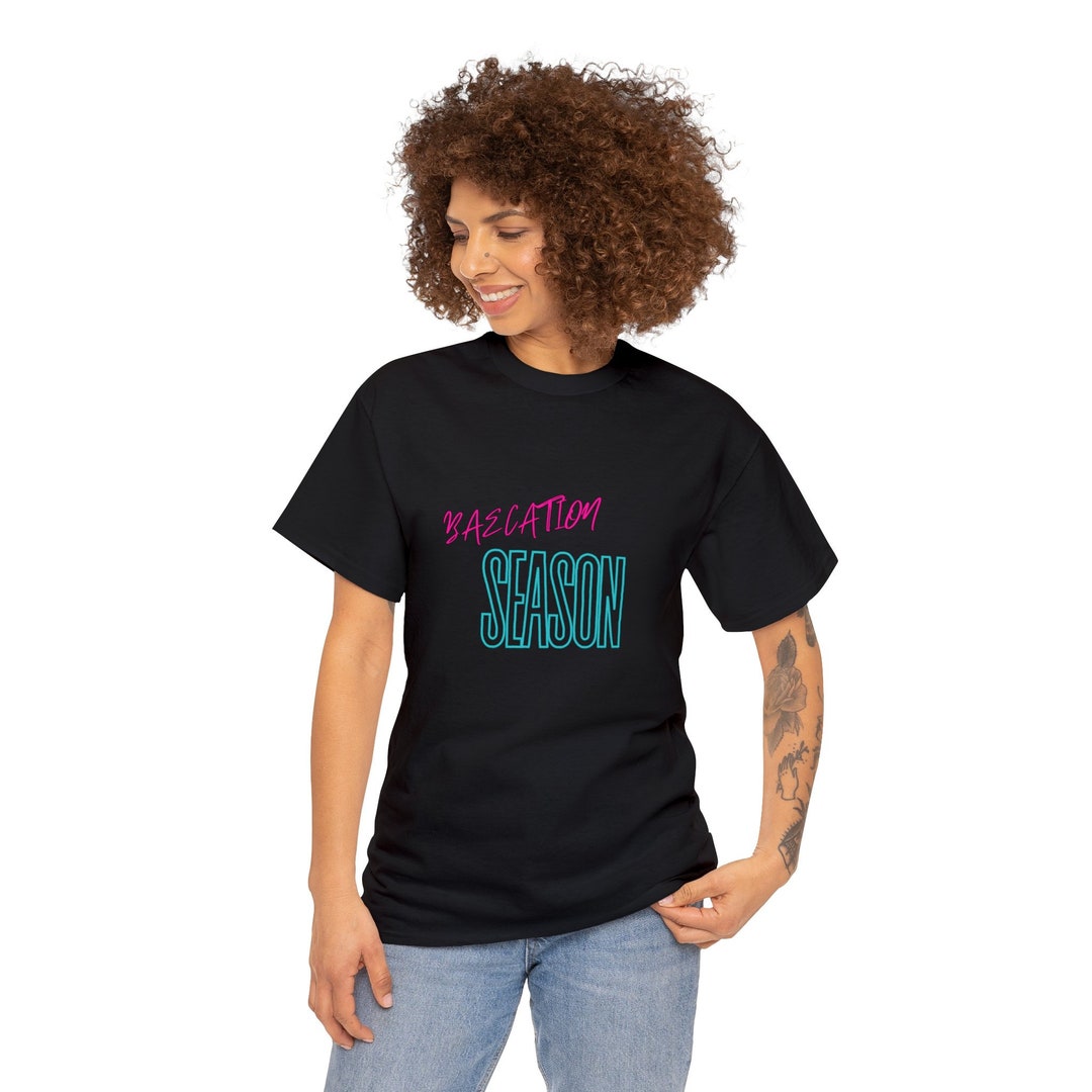 Baecation Season Turquoise and Electric Pink Graphic Cotton Tee/t-shirt ...
