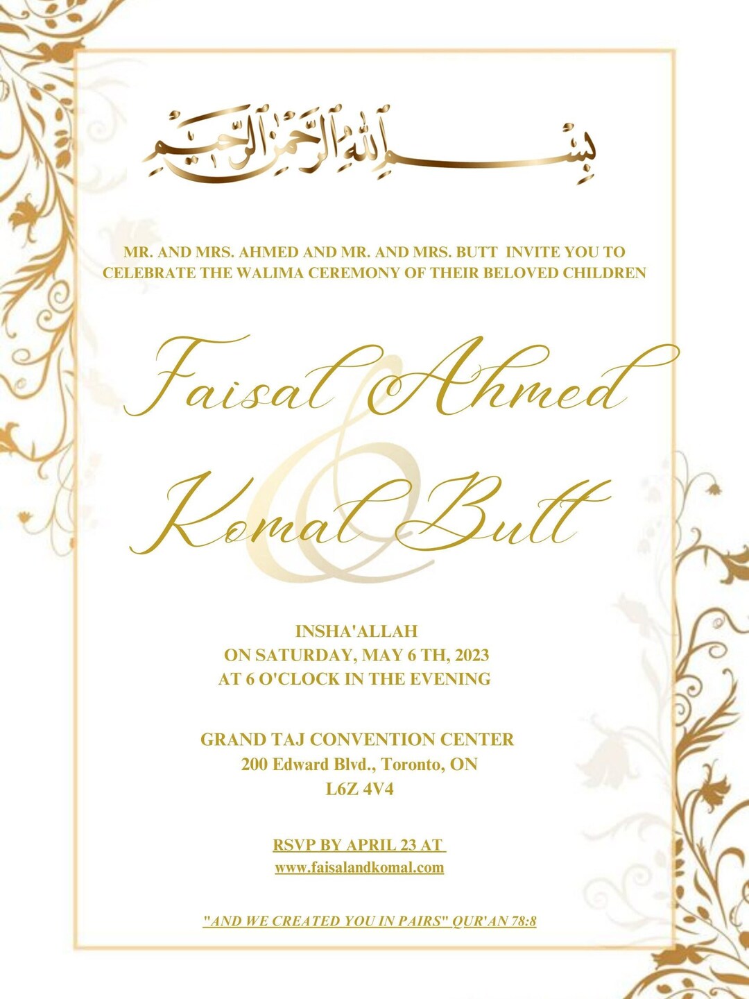 Islamic Wedding Invitation DIGITAL - Etsy
