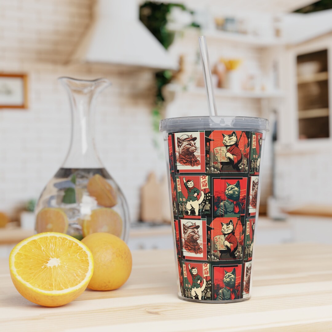 Communist Socialist Cat Revolution Marxist Plastic Tumbler With Straw ...